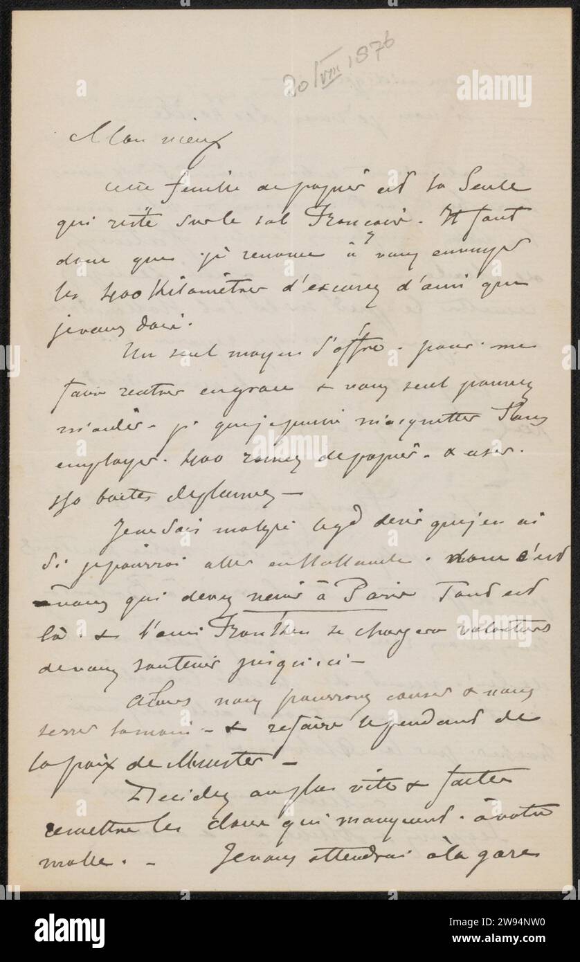 Letter to Jan Hendrik Maschaupt, Adolphe Mouilleron, 1876 letter Paris ...