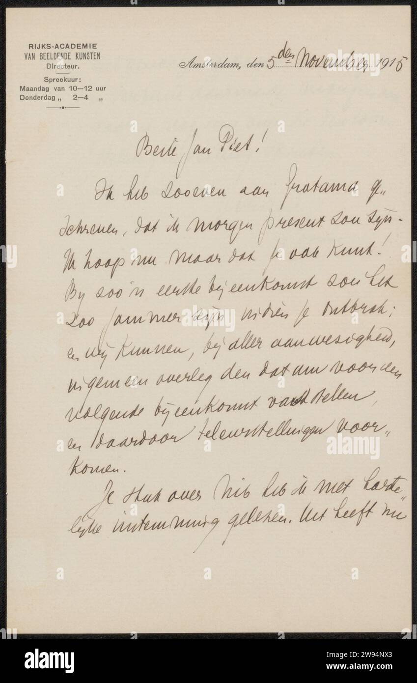 Letter to Jan Veth, Rijksakademie van Visual Arts, 1915 letter ...
