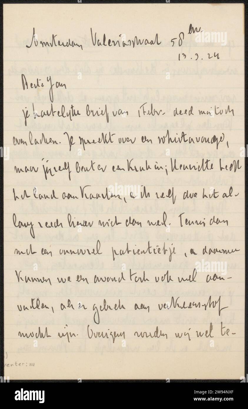 Letter to Jan Veth, Chap van Deventer, 1924 letter Amsterdam ink ...