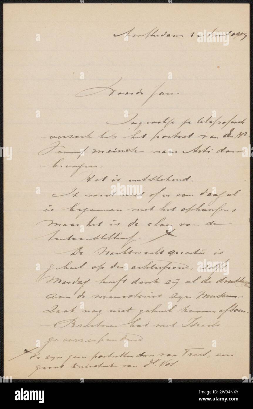 Letter to Jan Veth, Cornelis Gerardus' t Hooft, 1903 letter Amsterdam ...