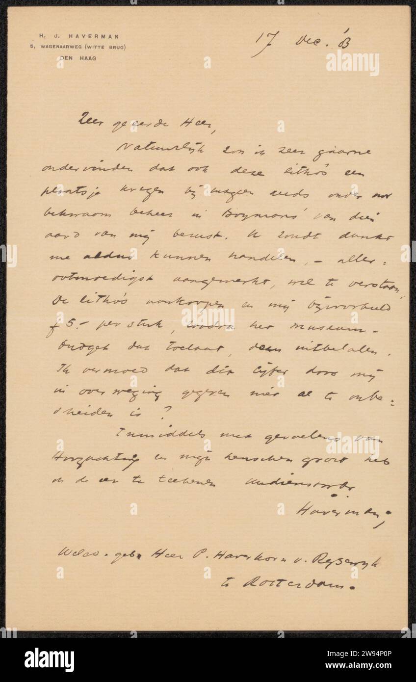 Letter to Pieter Haverkorn van Rijsewijk, Hendrik Johannes Haverman ...