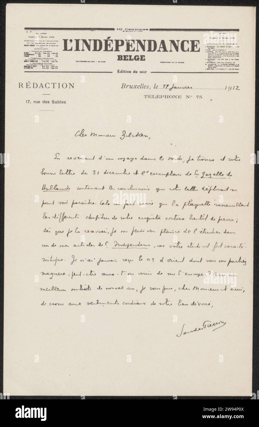 Letter to Philip Zilcken, Sander Pierron, 1912 letter The eles paper ...