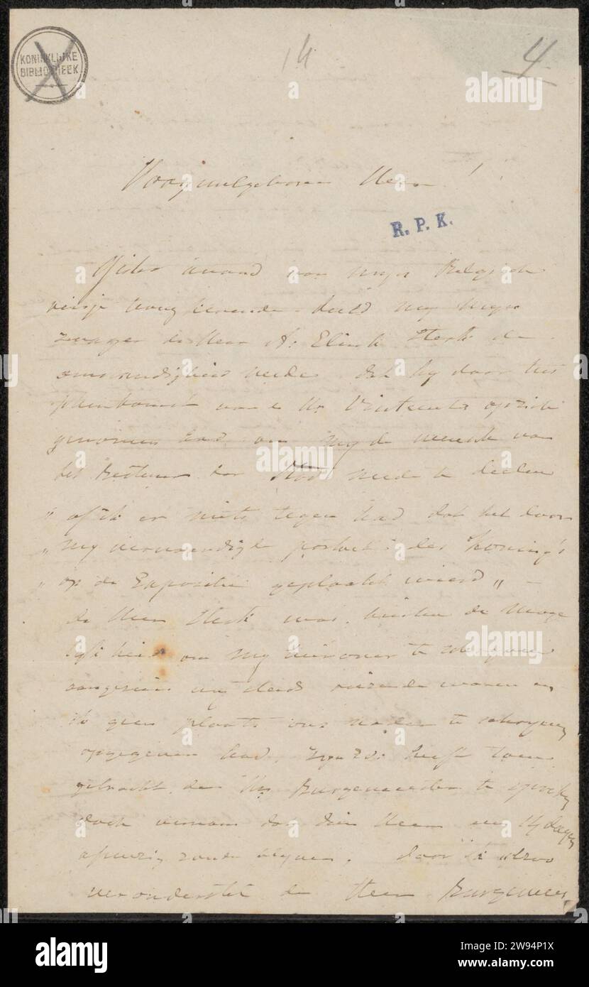 Letter to Gerrit Lodewijk Hendric Hooft, Cornelis Kruseman, 1839 letter ...