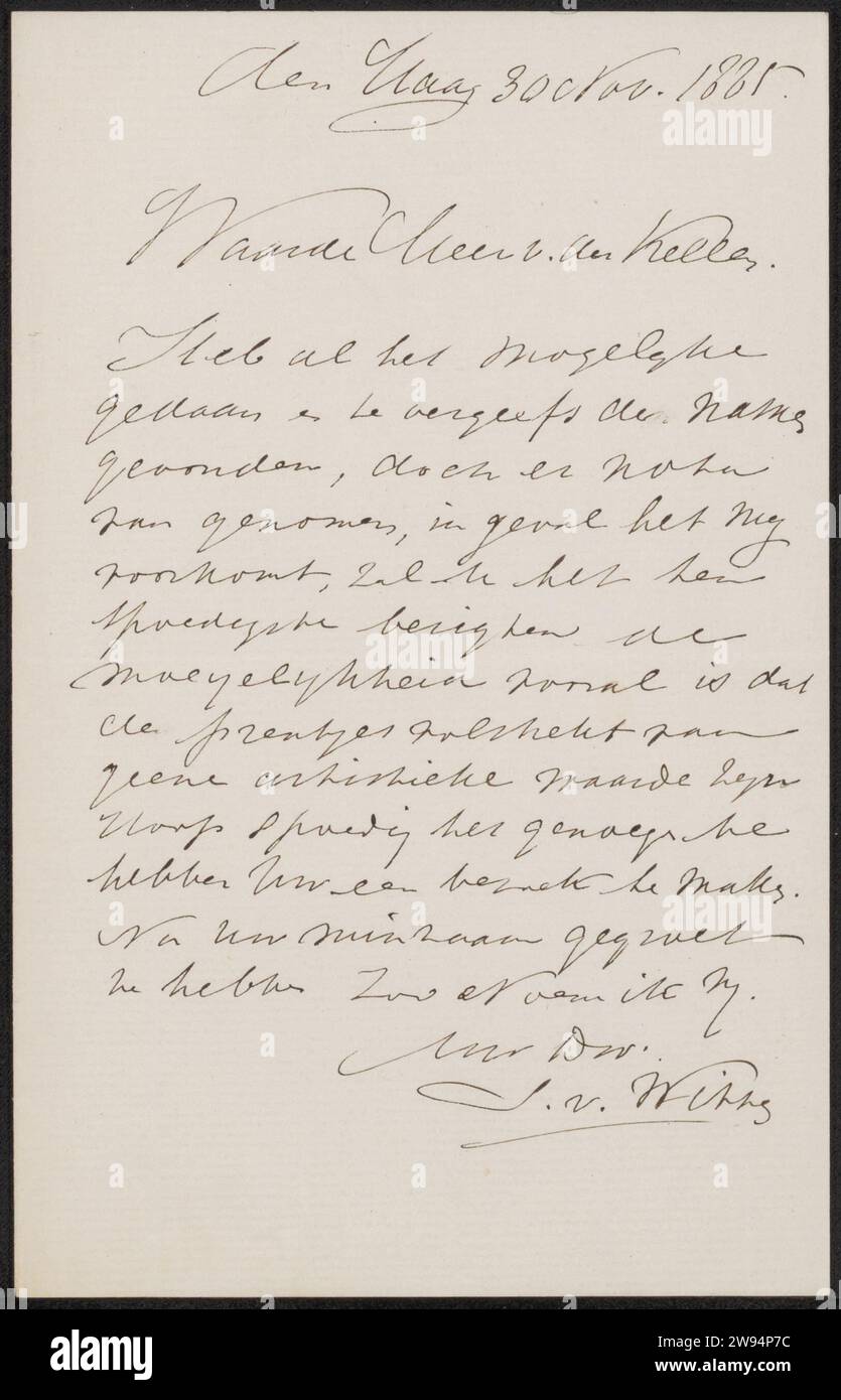 Letter to Johan Philip van der Kellen, Salomon van Witsen, 1885 letter ...