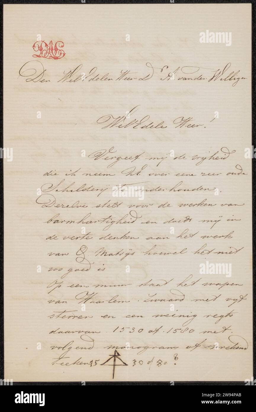 Letter to Adriaan van der Willigen PZ, Dirk Arie Lamme, 1871 letter ...