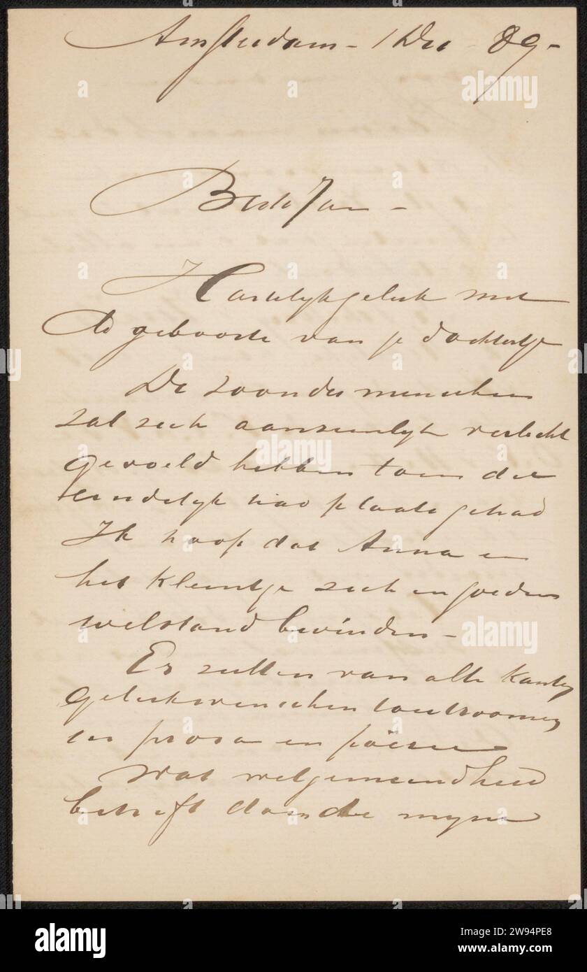 Letter to Jan Veth, Cornelis Gerardus' t Hooft, 1889 letter Amsterdam ...