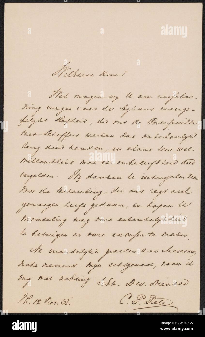 brief aan ary johannes lamme en Adria Lamme-van Geller, Cornelis Petrus tiele, letter paper. ink ...