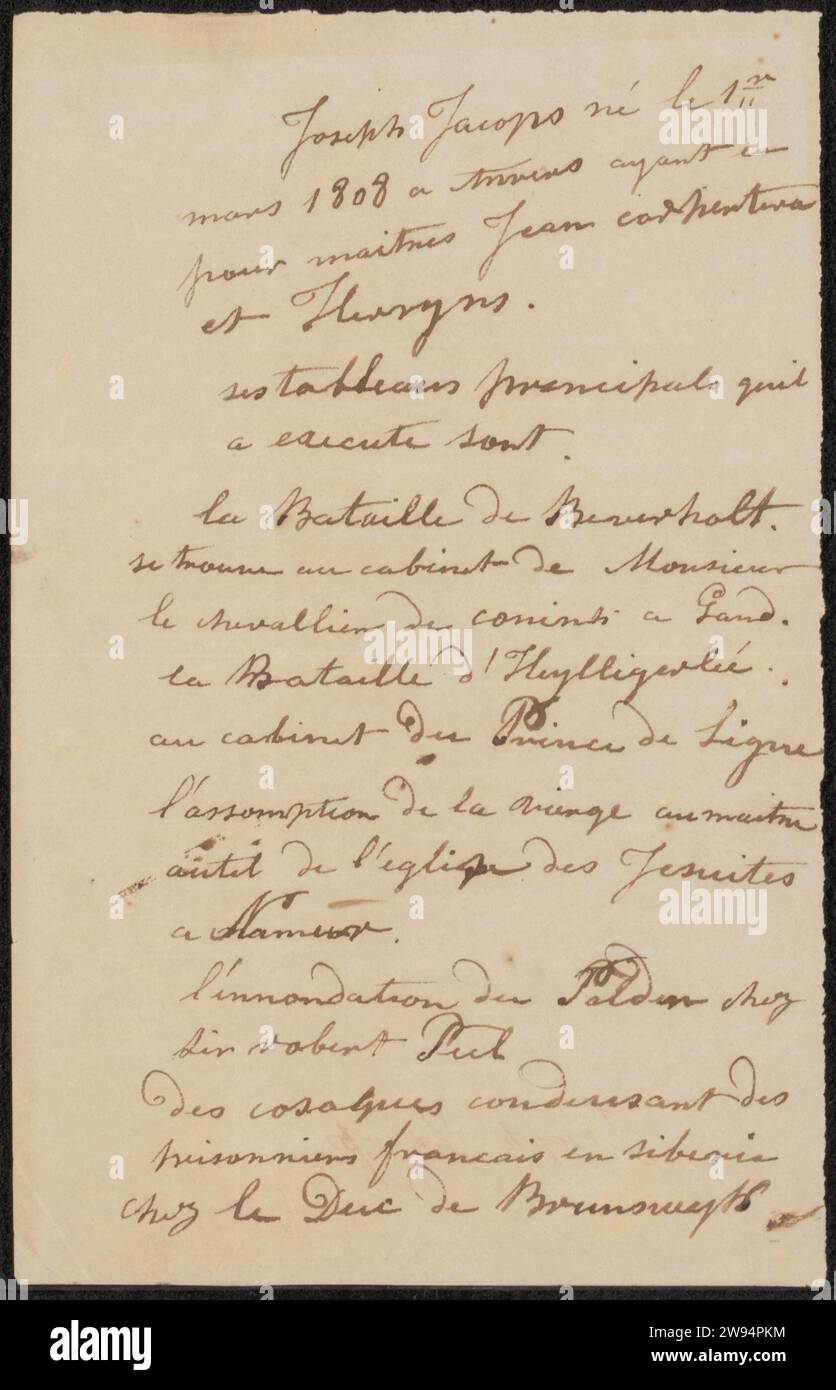 Note concerning Joseph Jacops, Joseph Jacops, 1818 - 1856 Antwerp paper ...