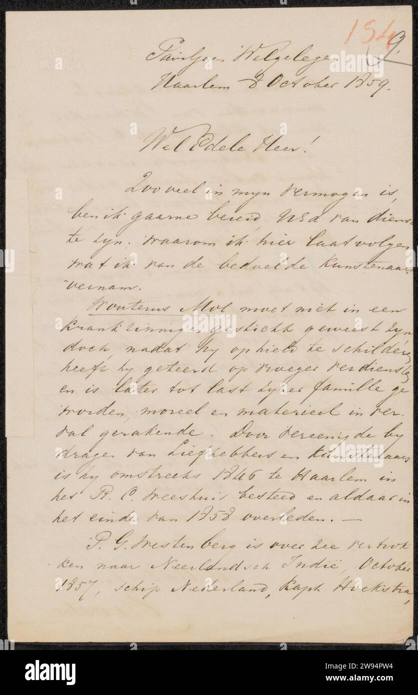 Letter to Christiaan Kramm, Everhardus Koster, 1859 letter Haarlem ...