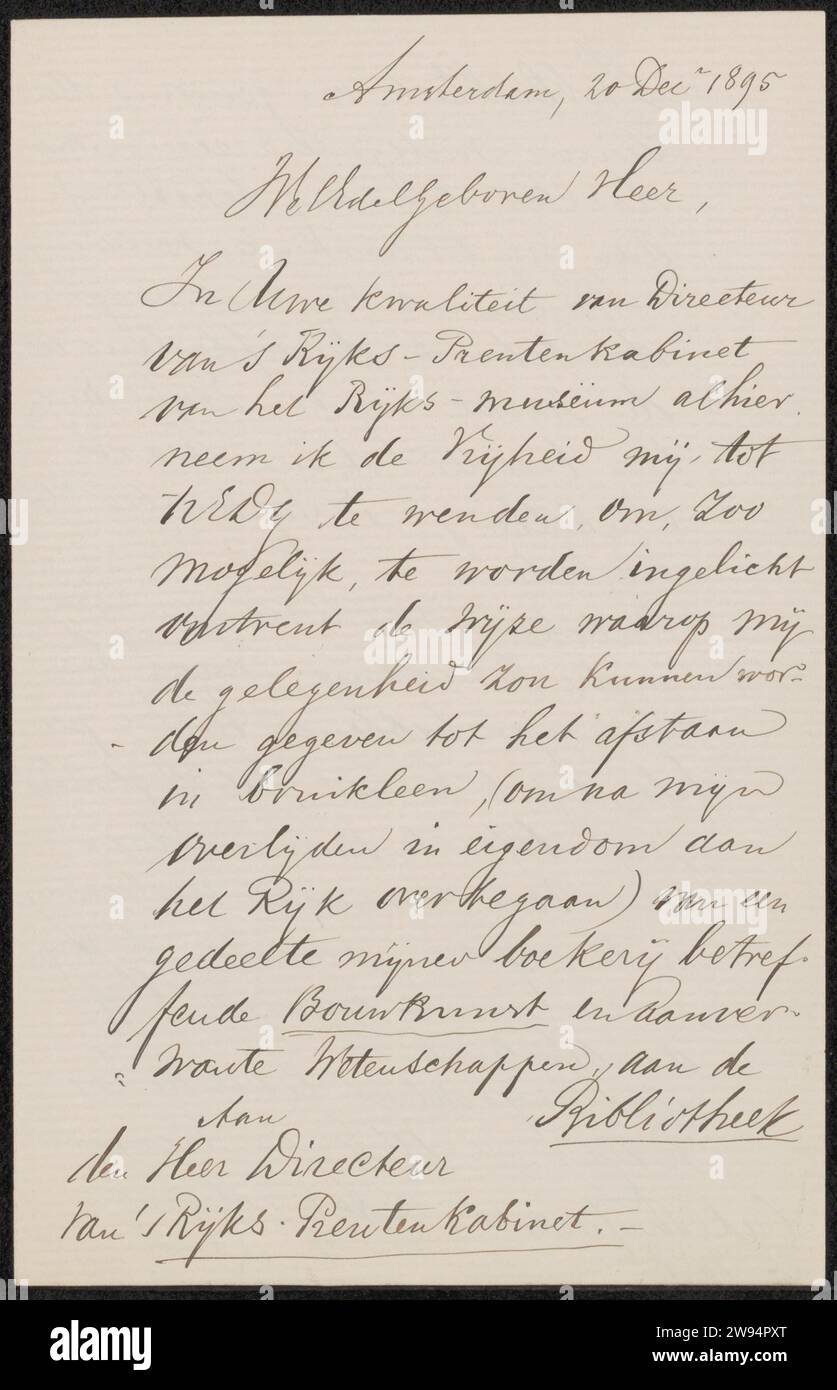 Letter to Johan Philip van der Kellen, Abraham Nikolaas Godefroy, 1895 ...