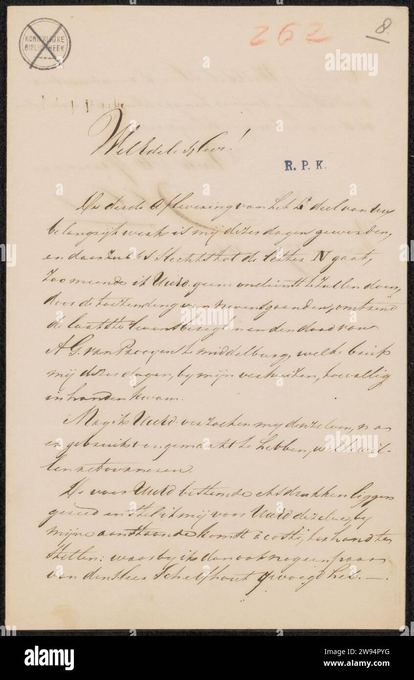 Letter to Christiaan Kramm, Jacobus Cornelis Gaal, 1860 letter Match ...