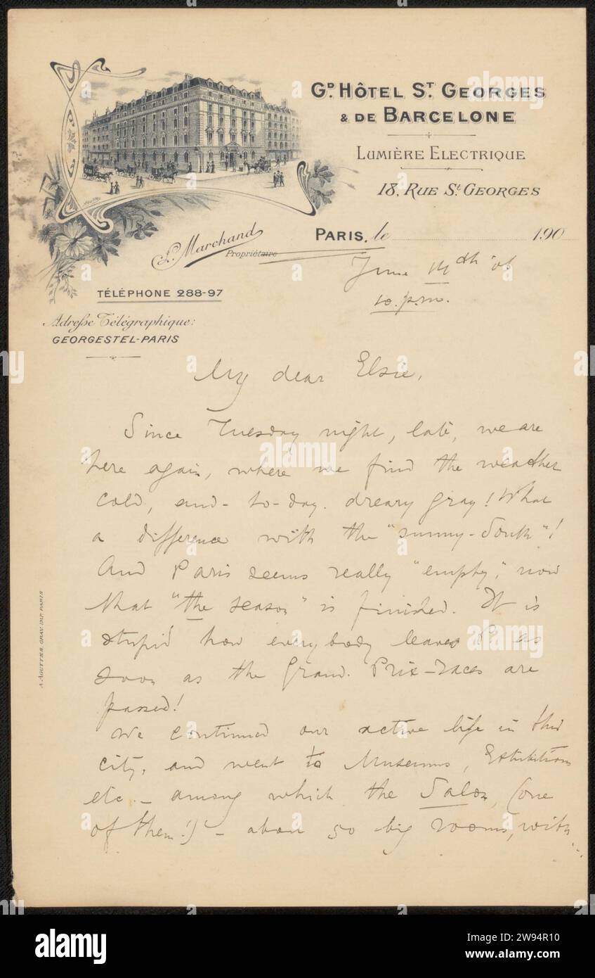 Letter to Elsie Maud Cownie, Philip Zilcken, 1906 letter Paris paper ...