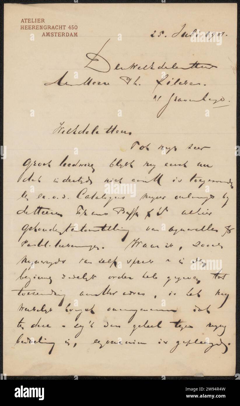 Letter to Philip Zilcken, Gerard Muller, 1901 letter Amsterdam ink ...
