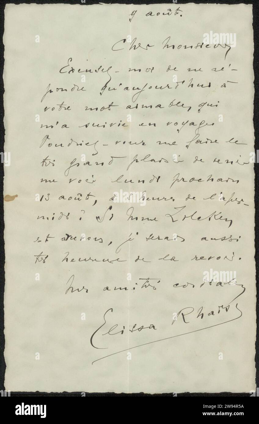 Letter to Philip Zilcken, Elissa Rhaïs, 1928 letter Paris paper. ink ...