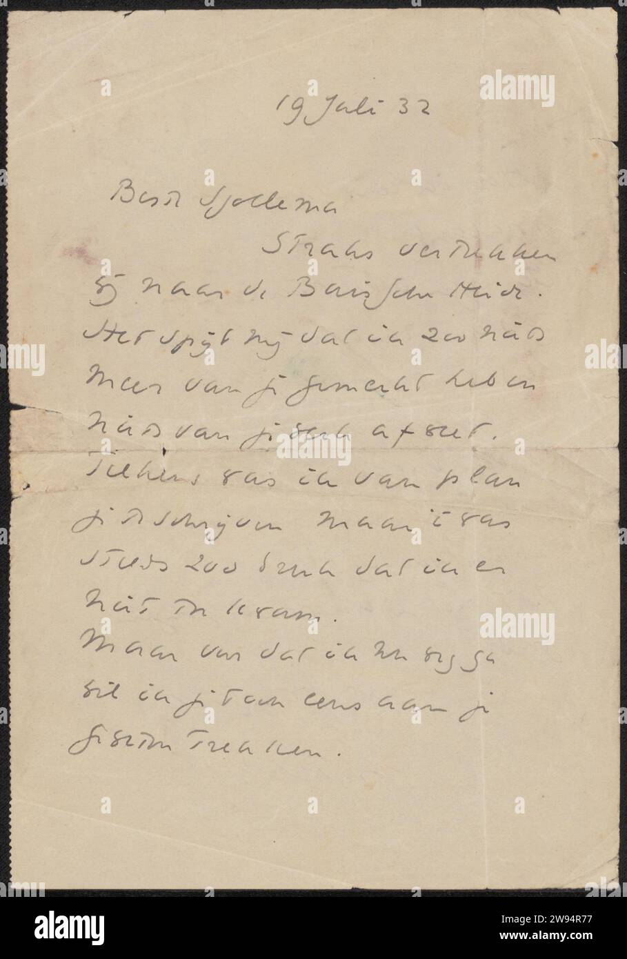 Letter to Joop Sjollema, Richard Nicolaüs Roland Holst, 1932 letter ...