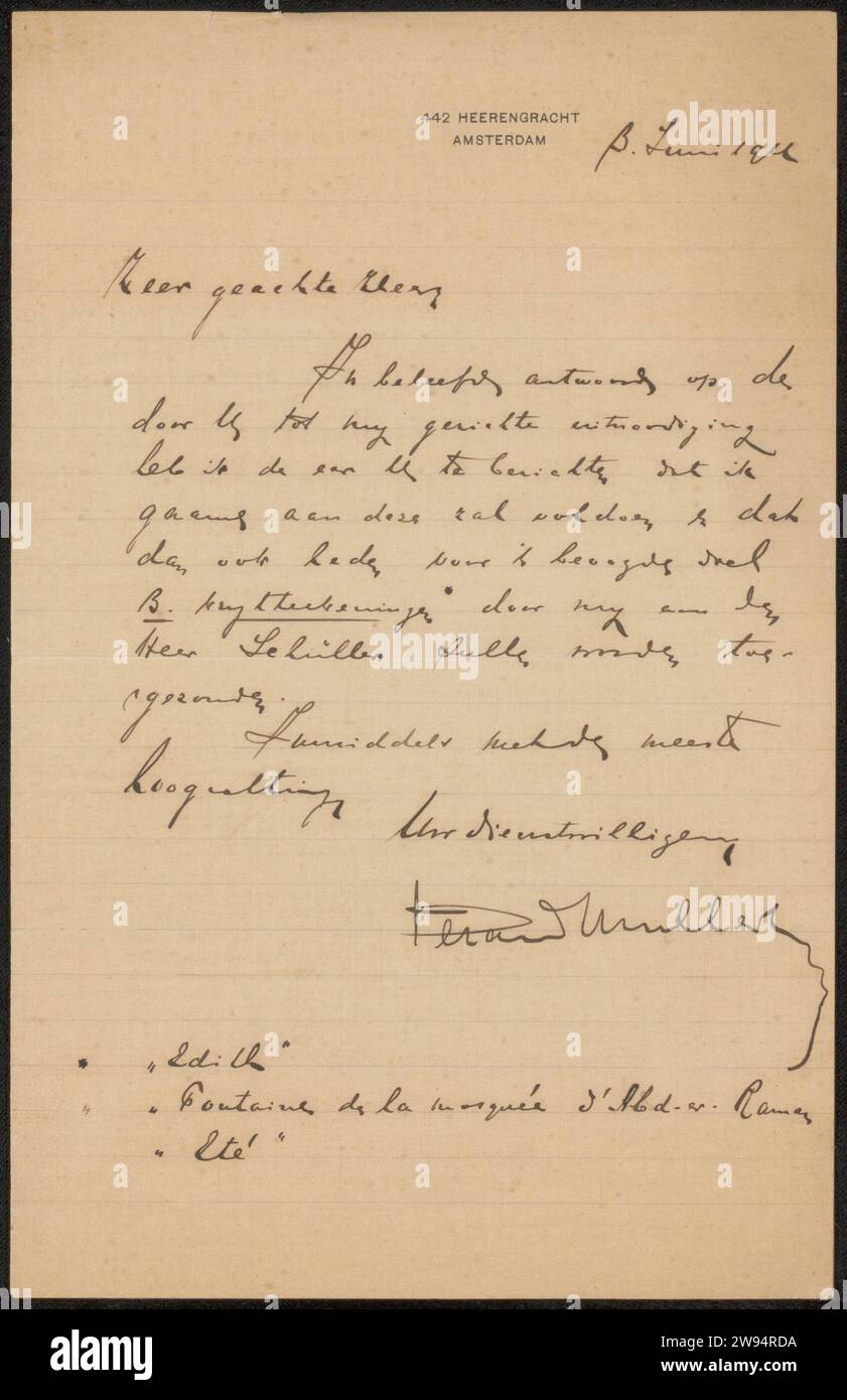 Letter to Philip Zilcken, Gerard Muller, 1911 letter Amsterdam ink ...