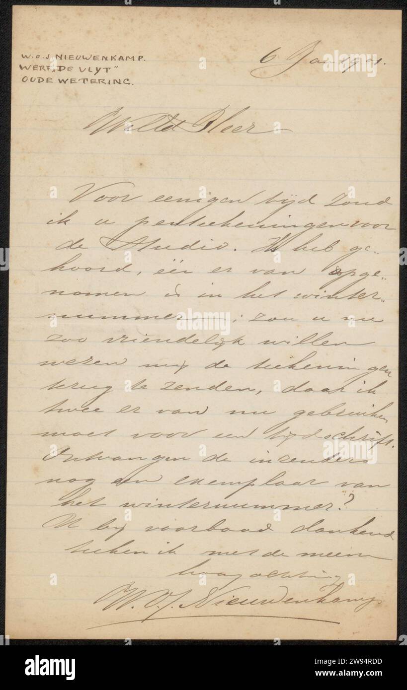 Letter to Philip Zilcken, Wijnand Otto Jan Nieuwenkamp, 1901 letter Old ...