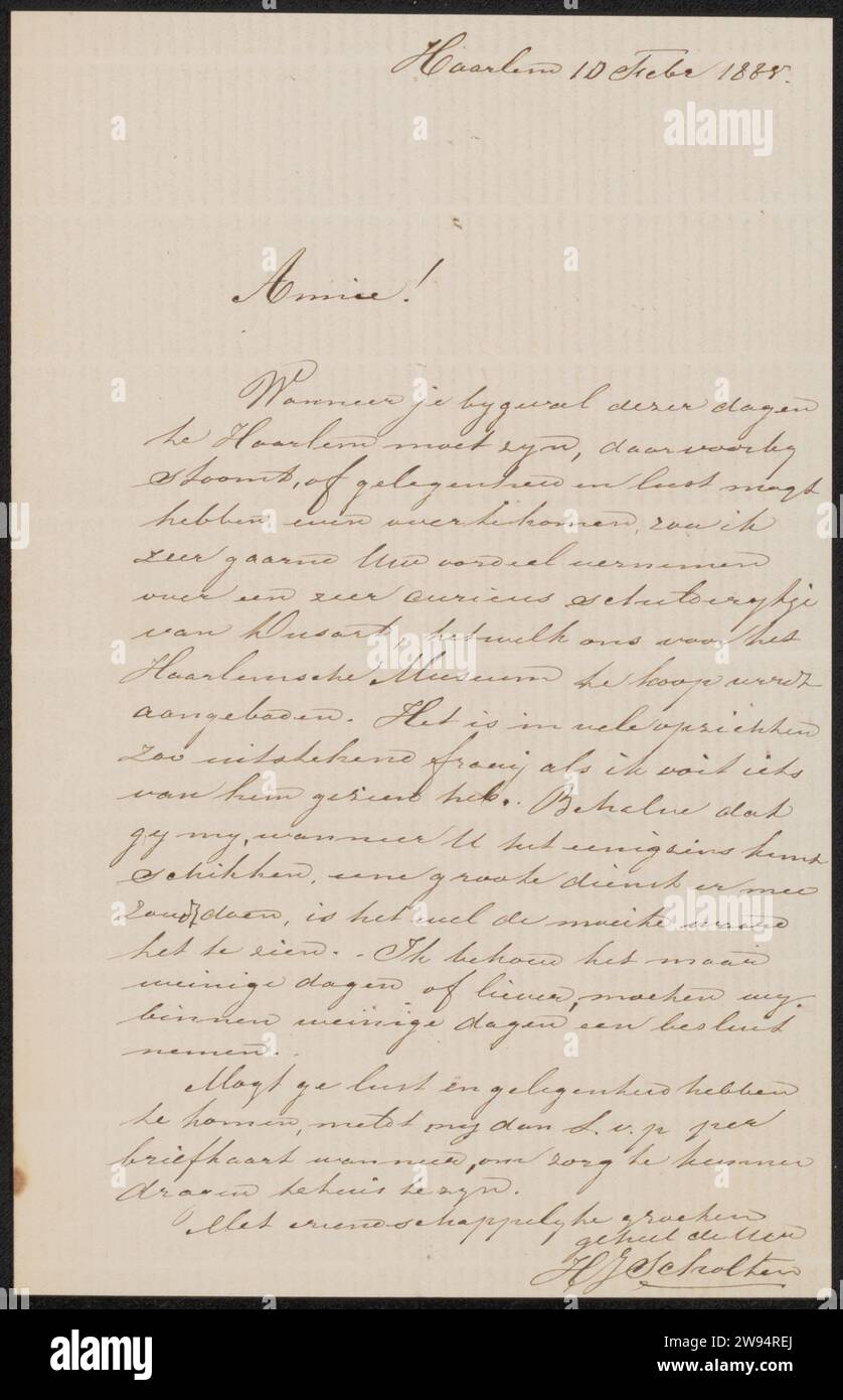 Letter to Anonymous, Hendrik Jacobus Scholten, 1888 letter Haarlem ...