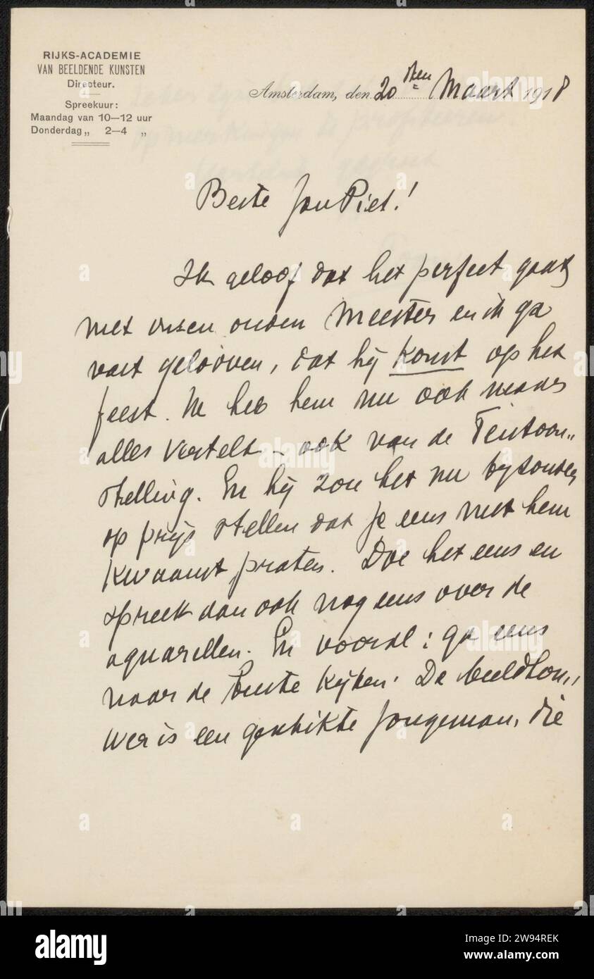 Letter to Jan Veth, Rijksakademie van Visual Arts, 1918 letter ...