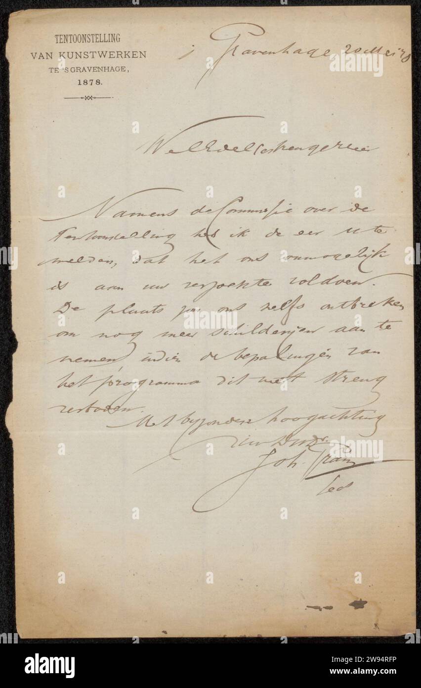 Letter to Philip Zilcken, 1878 letter The Hague paper. ink writing ...