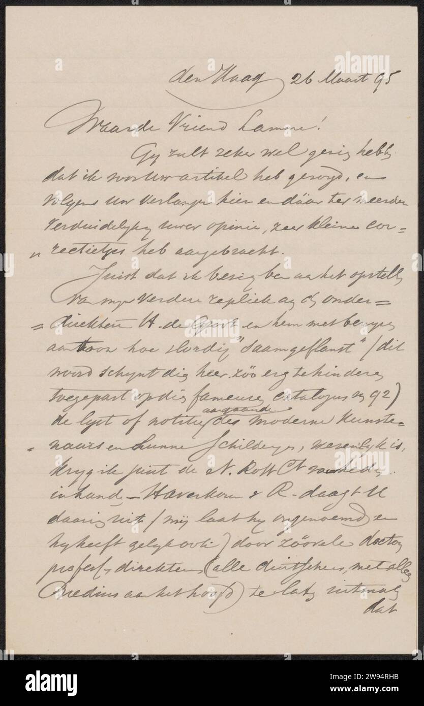 Letter to Ary Johannes Lamme, David Bles, 1895 letter The Hague ink writing (processes) / pen ...