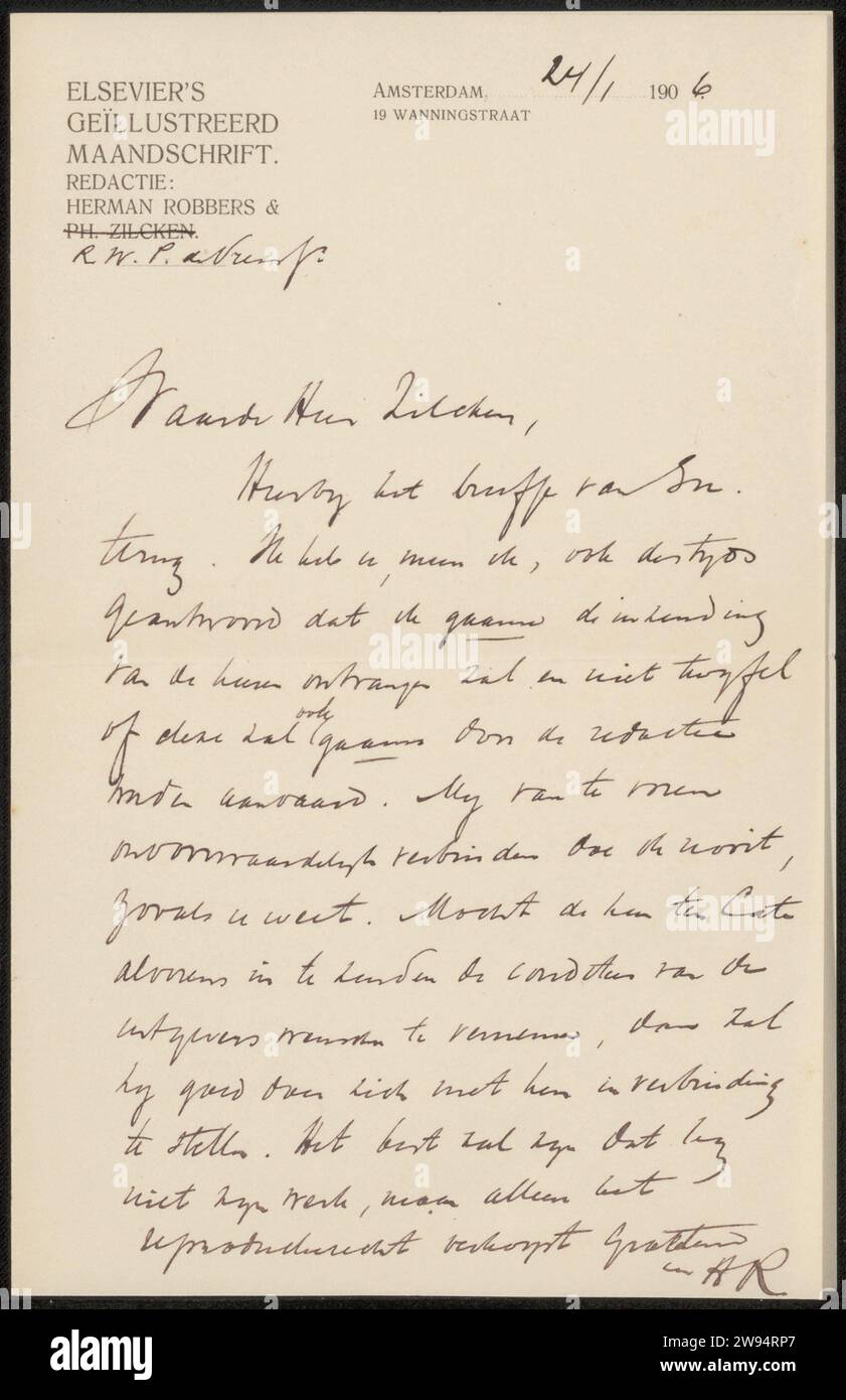 Letter to Philip Zilcken, Elsevier's Illustrated Magschrift, Herman ...