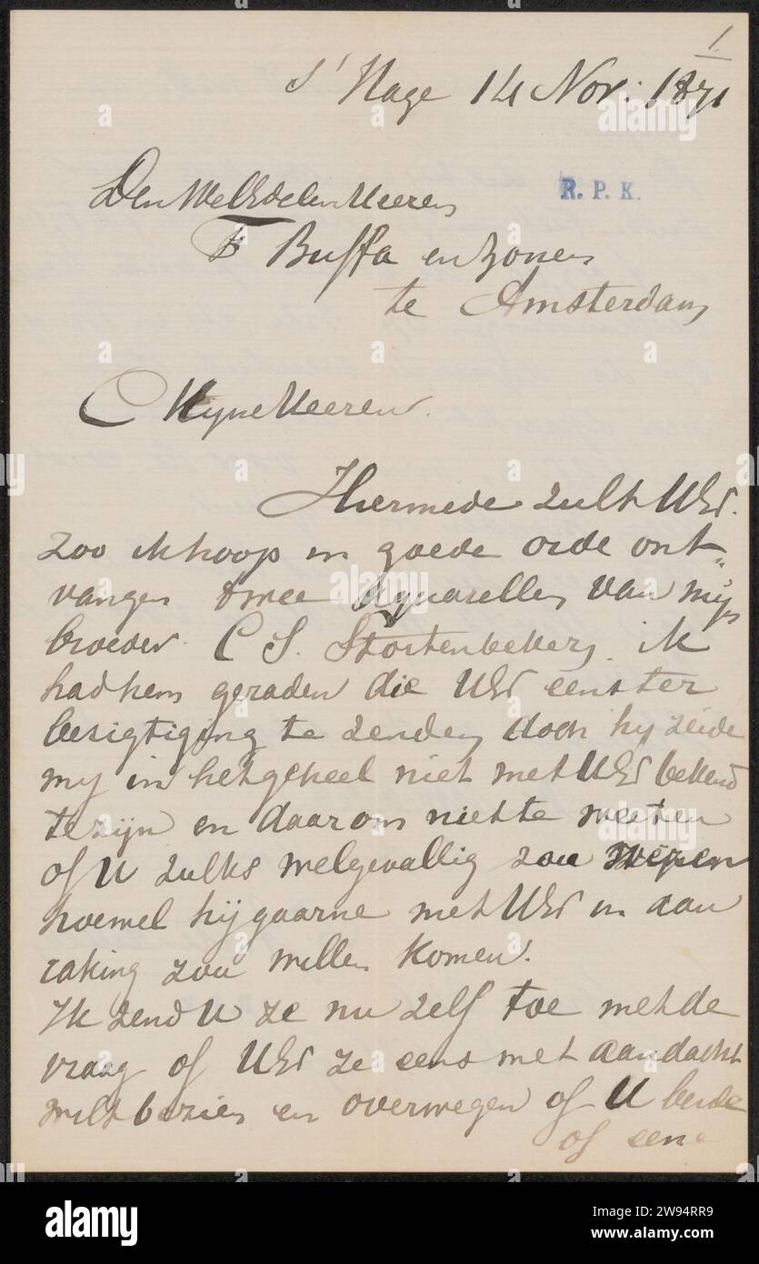 Letter to Frans Buffa and Zonen, Pieter Stortenbeker, 1871 letter The ...
