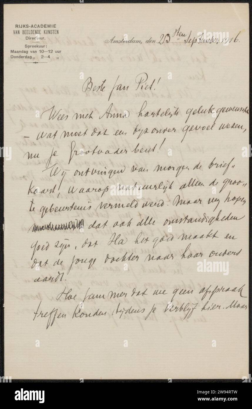 Letter to Jan Veth, Rijksakademie van Visual Arts, 1916 letter ...