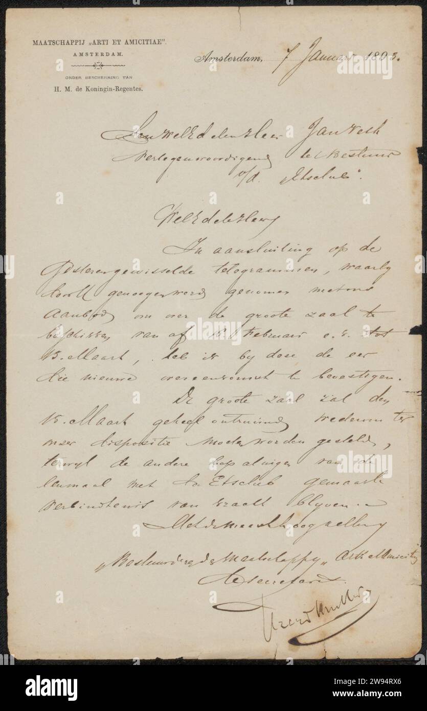 Letter to Philip Zilcken, Gerard Muller, 1893 letter Amsterdam paper ...
