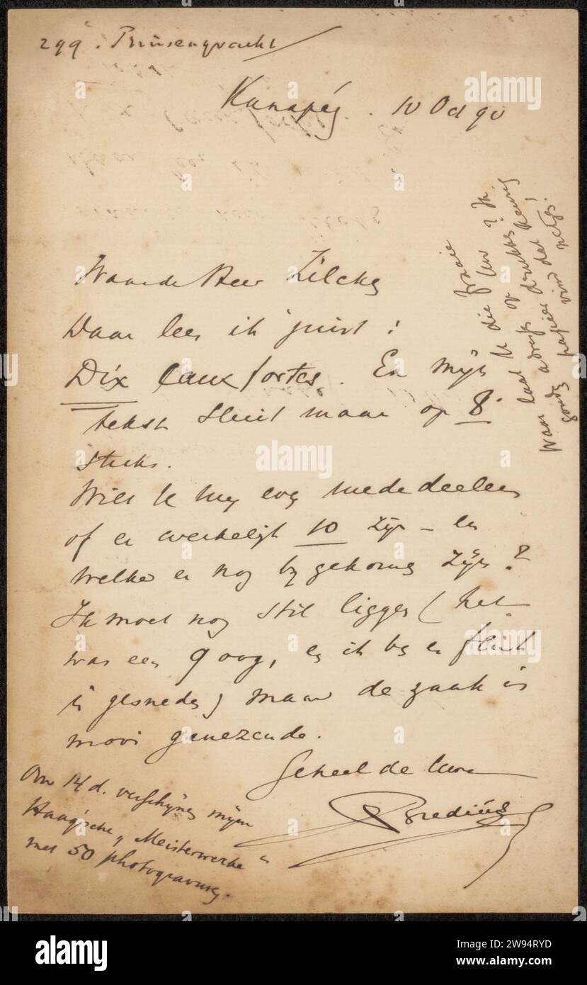 Letter to Philip Zilcken, 1890 letter Amsterdam paper. ink writing ...