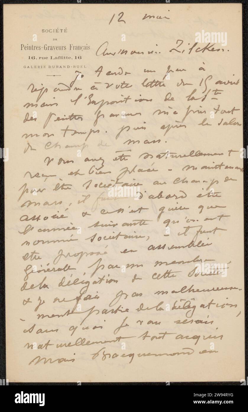 Letter to Philip Zilcken, 1867 - 1897 letter Dated May 12. Paris paper ...