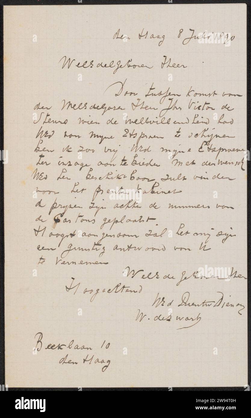 Letter to Johan Philip van der Kellen, Willem de Zwart, 1890 letter The ...