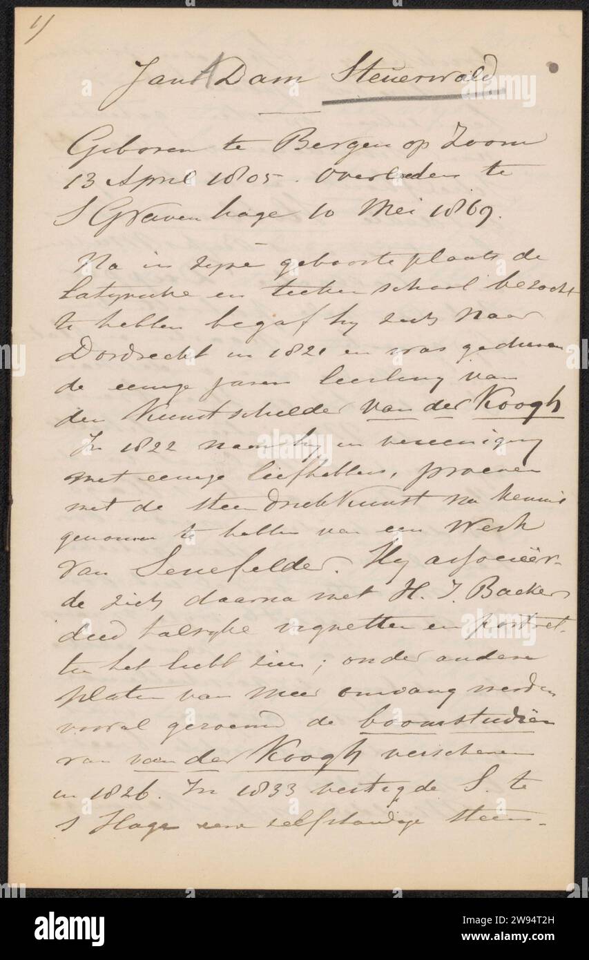 Handwriting Jan Dam Steuerwald, Anonymous, in Or after 1869 manuscript ...