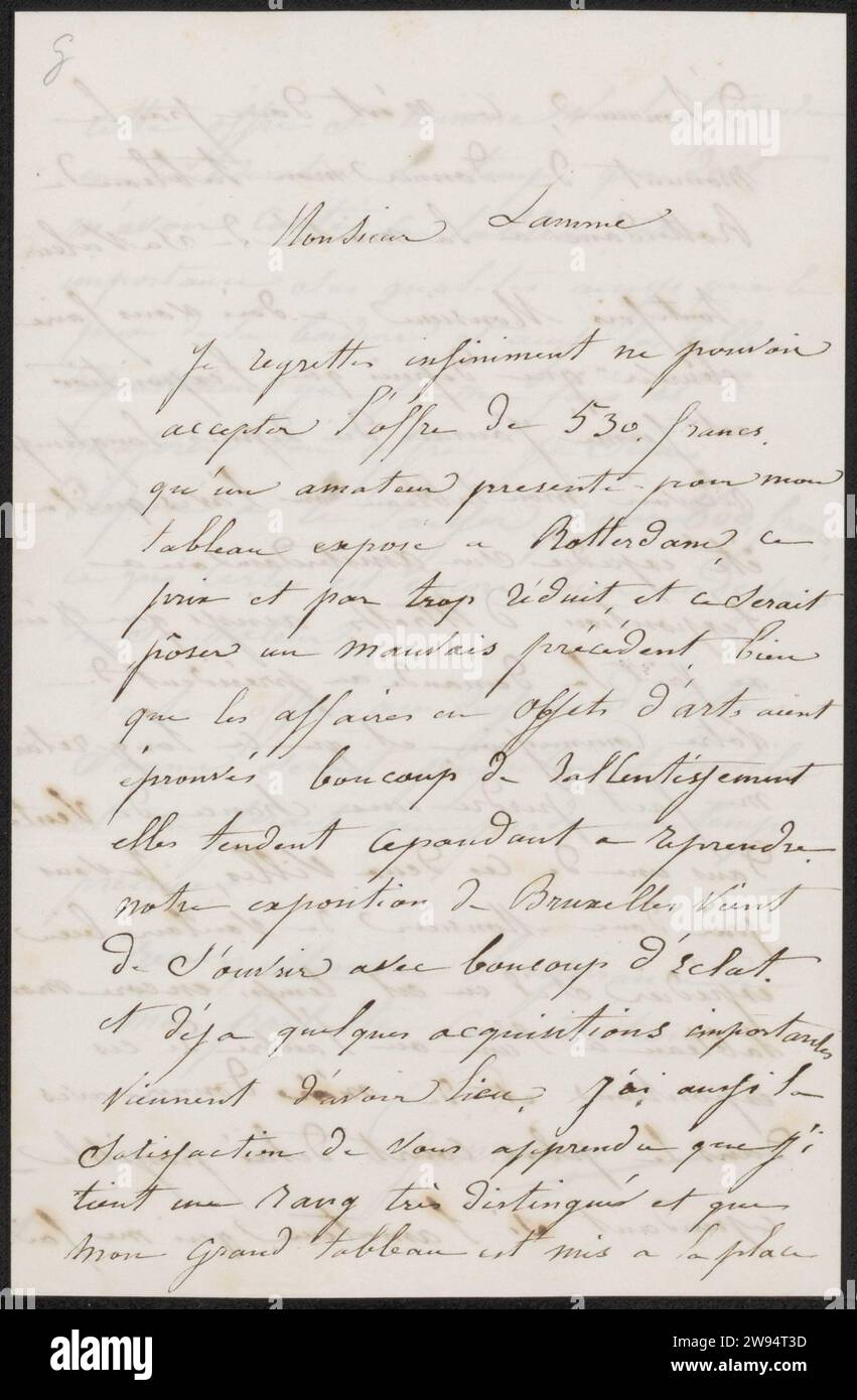 Letter to Ary Johannes Lamme, Jules Victor Genisson, 1822 - 1860 letter paper. ink writing ...