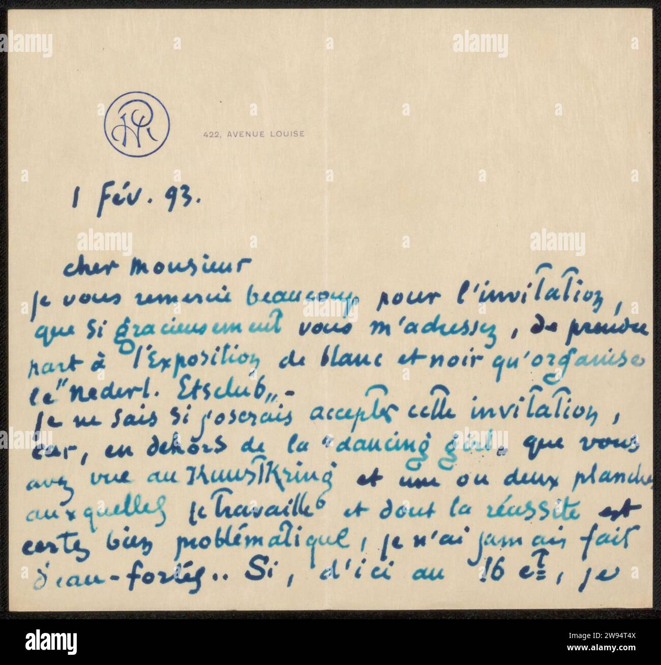 Letter to Philip Zilcken, Theo Van Rysselberghe, 1893 letter Brussels ...