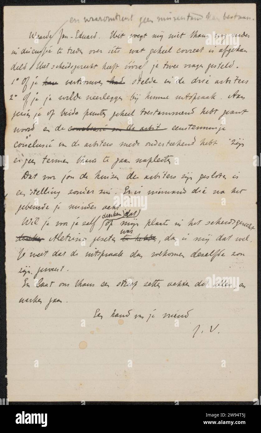 Letter to Eduard Karsen, Jan Veth, 1874 - 1925 letter paper. ink ...