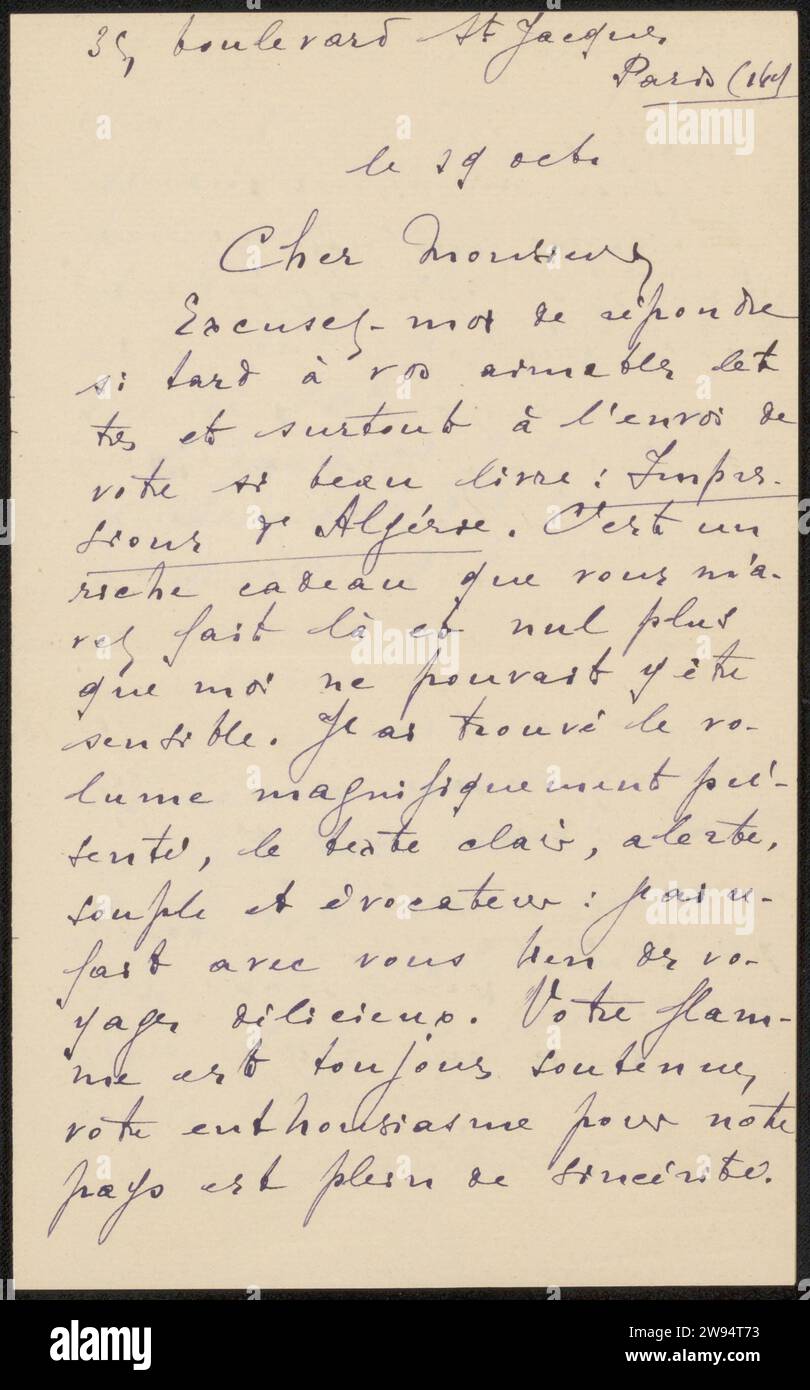 Letter to Philip Zilcken, Elissa Rhaïs, 1925 letter Paris paper. ink ...