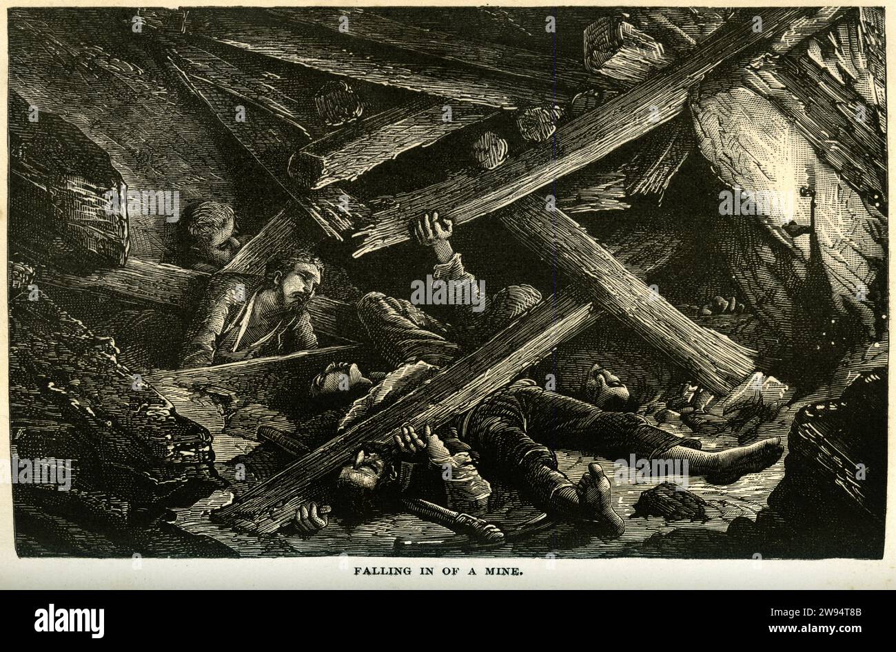 Engraving of miners trapped in a cave-in, from The Underground World ...