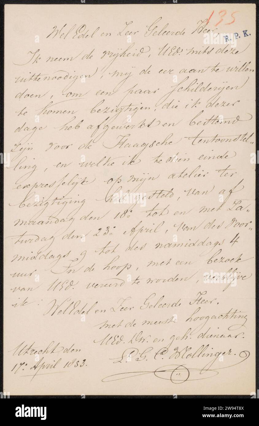 Letter to Christiaan Kramm, Louis Gerard Constant Mollinger, 1853 ...