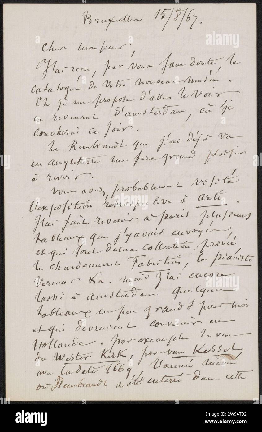 BRIEF AAN ARY JOHANES LIME, Thiophile Thoé-Burn, 1867 letter Brussels ...