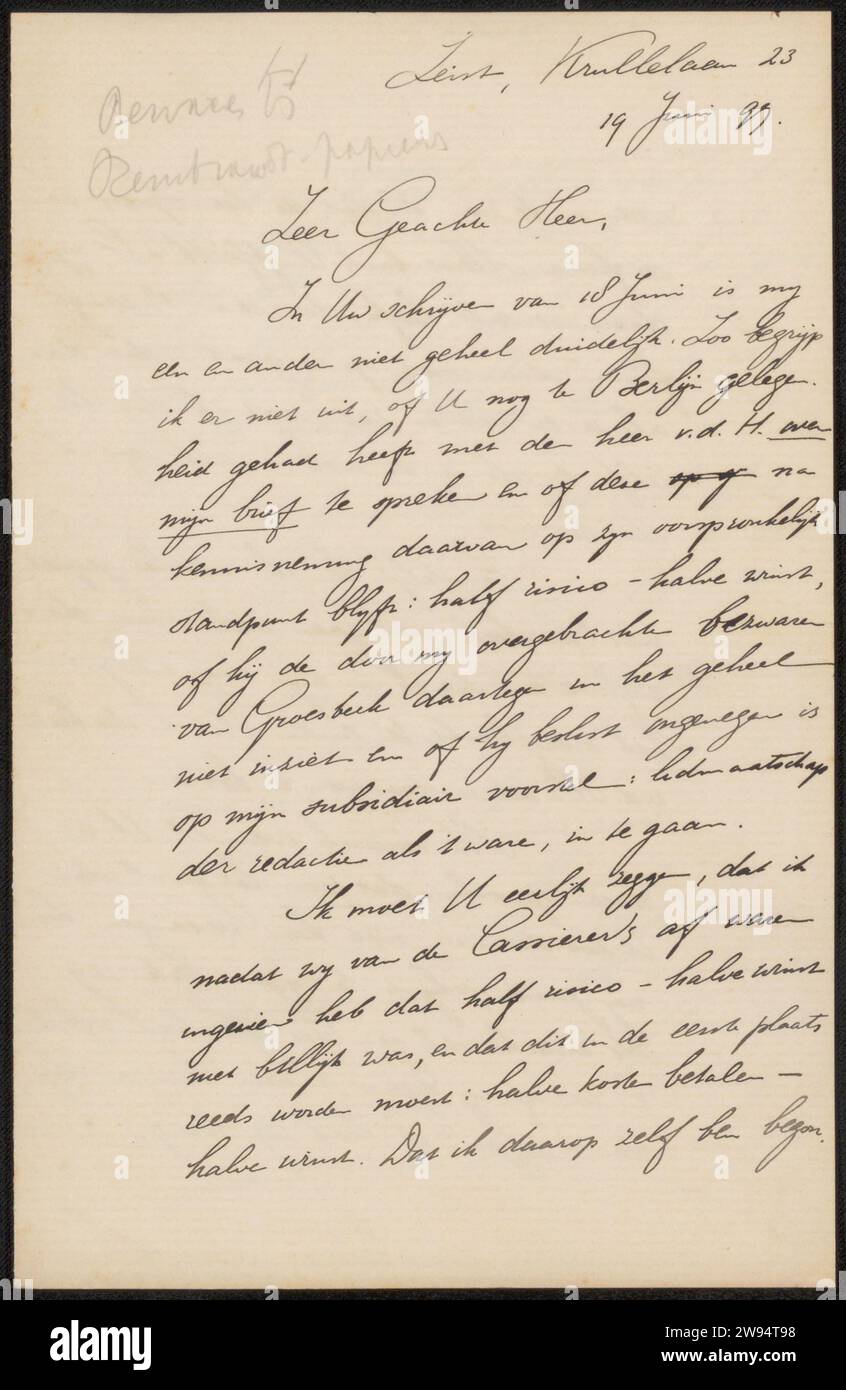 Letter to Jan Veth, Cornelis Hofstede de Groot, 1899 letter Zeist paper ...