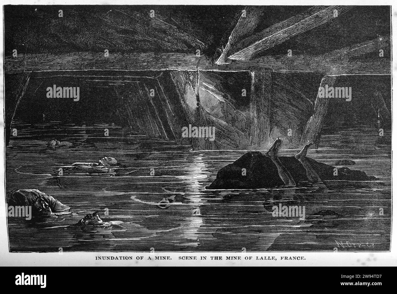 Engraving of a flooded mine in Lalle, France, from The Underground ...