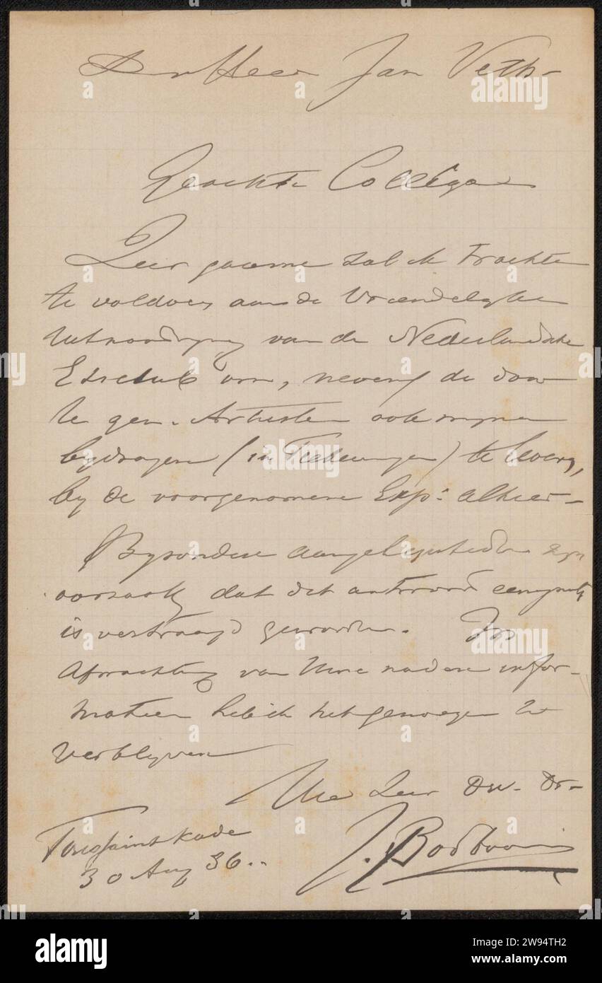 Letter to Jan Veth, Johannes Bosboom, 1886 letter The Hague ink writing ...