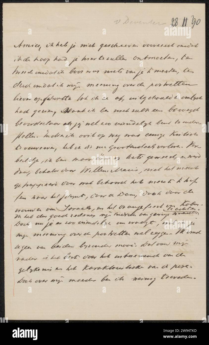 Letter to Jan Veth, Chap van Deventer, 1890 letter Amsterdam paper. ink ...