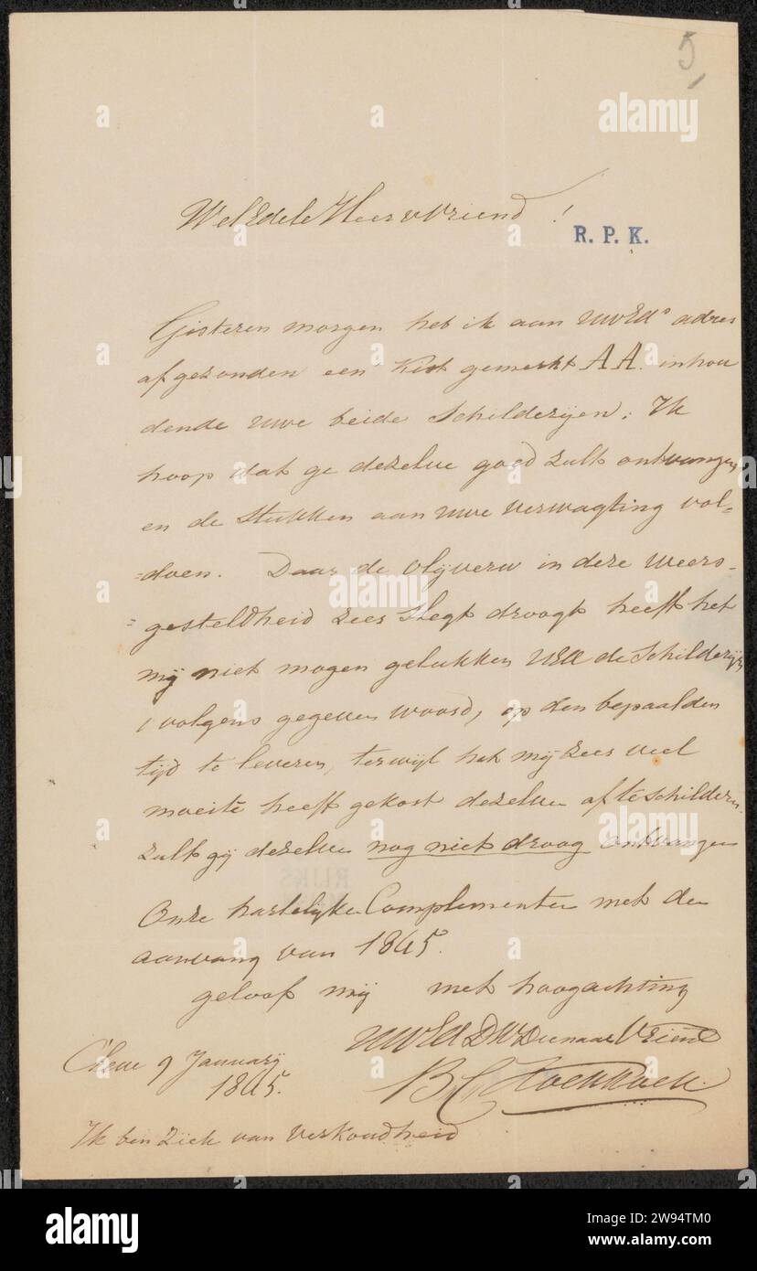 Letter to Augustus Alexander Weimar, Barend Cornelis Koekkoek, 1843 ...