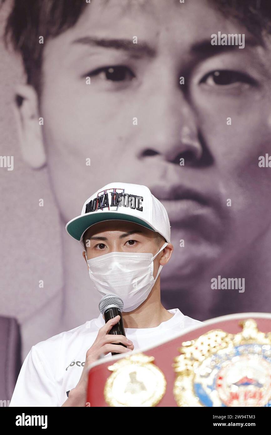 Japanese boxer Naoya Inoue attends a press conference in Yokohama in ...