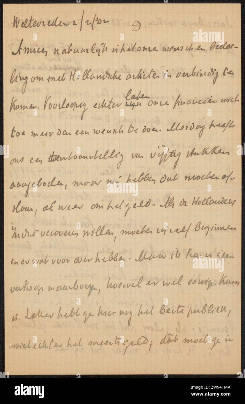 Letter to Jan Veth, Chap van Deventer, 1902 letter Welted people paper ...
