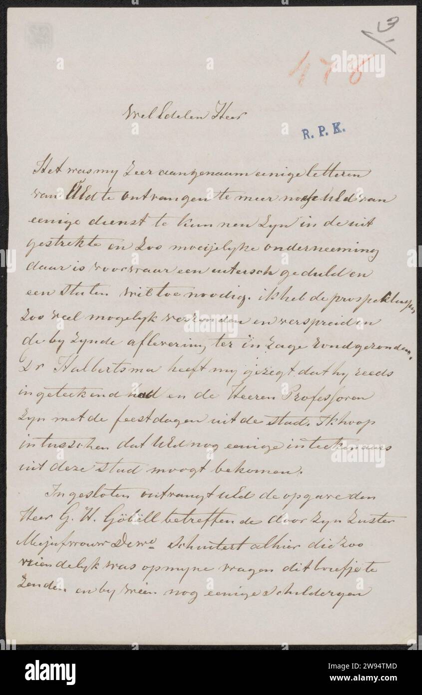 Letter to Christiaan Kramm, Arnoldus Antonius Christianus van 't Zant ...
