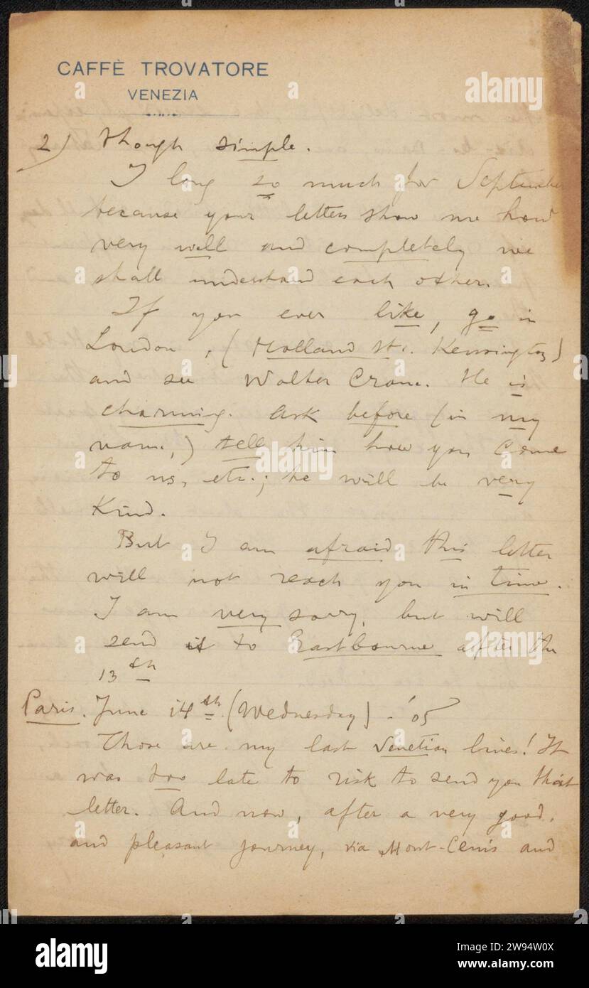 Letter to Elsie Maud Cownie, Philip Zilcken, before 1905 letter Venice ...