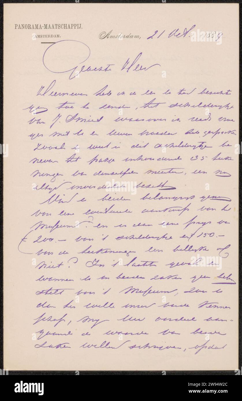 Letter to Anonymous, Christiaan Lodewijk van Kesteren, 1889 letter ...